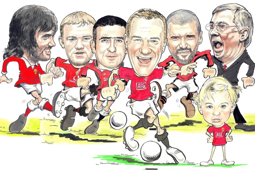 CARTOON AND CARICATURE: MANCHESTER UNITED FAN AND DAUGHTER WITH PLAYERS ...