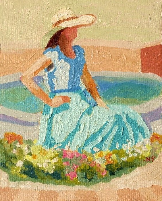 Nancy Standlee Fine Art: Girl at the Fountain 12043, Small Figurative ...