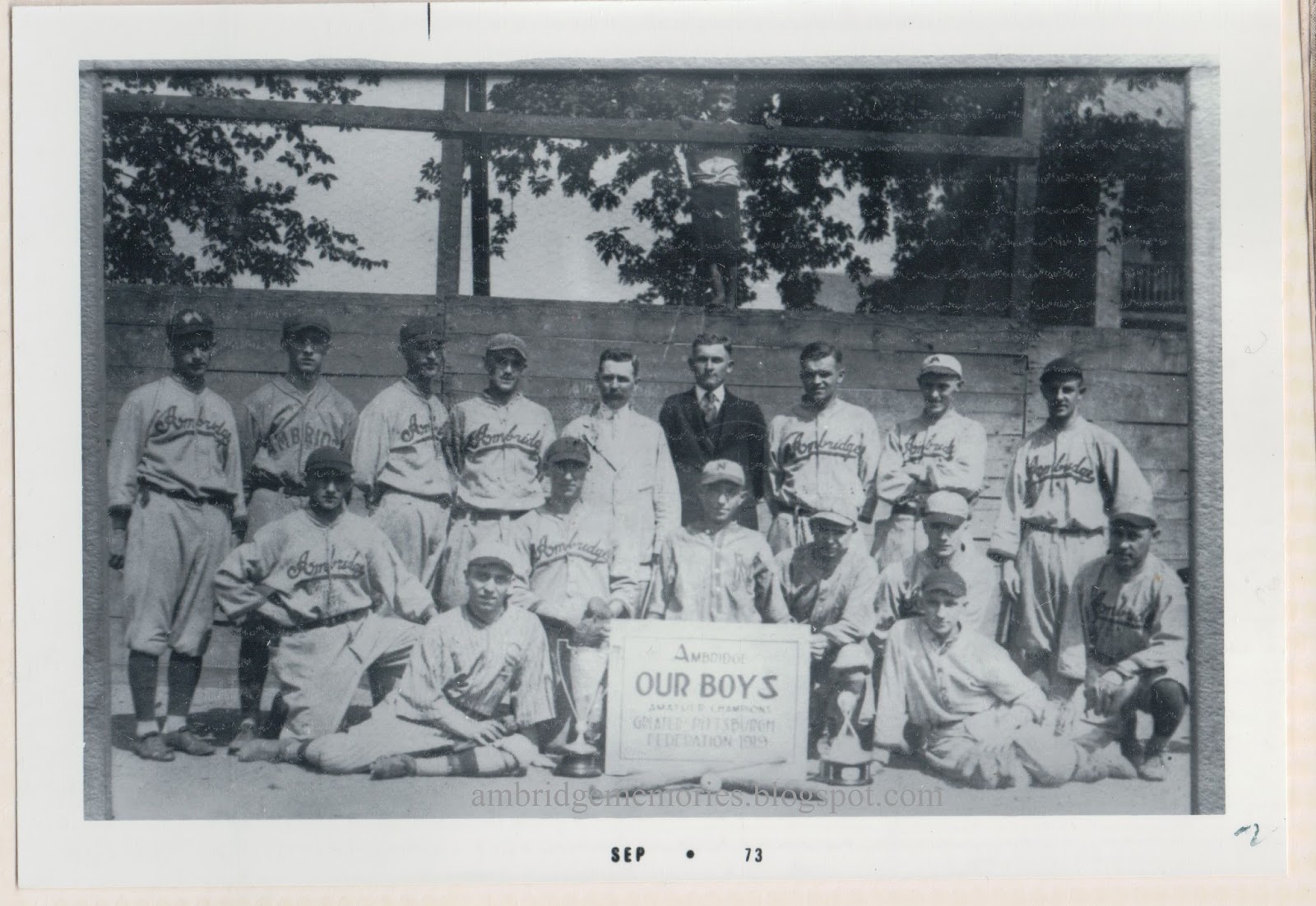 Ambridge Memories: Group photo: Ambridge Our Boys baseball team 1919