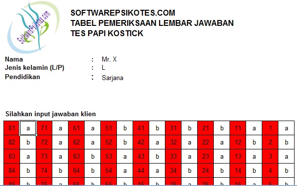 Skoring Tes Papi Kostick | Skoring Psikotes