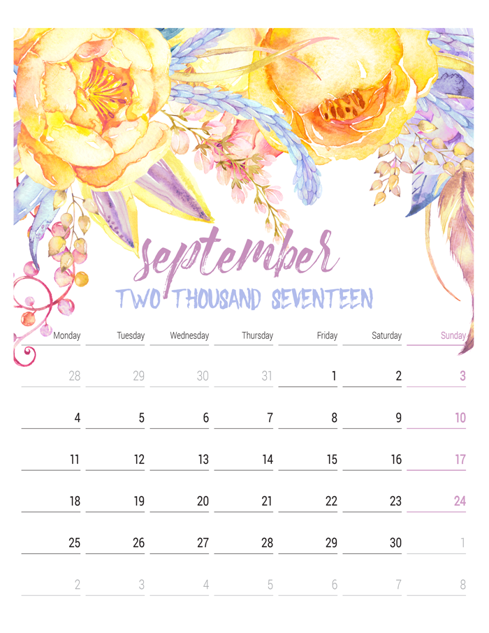 2017 Printable Watercolor Calendar | i should be mopping the floor