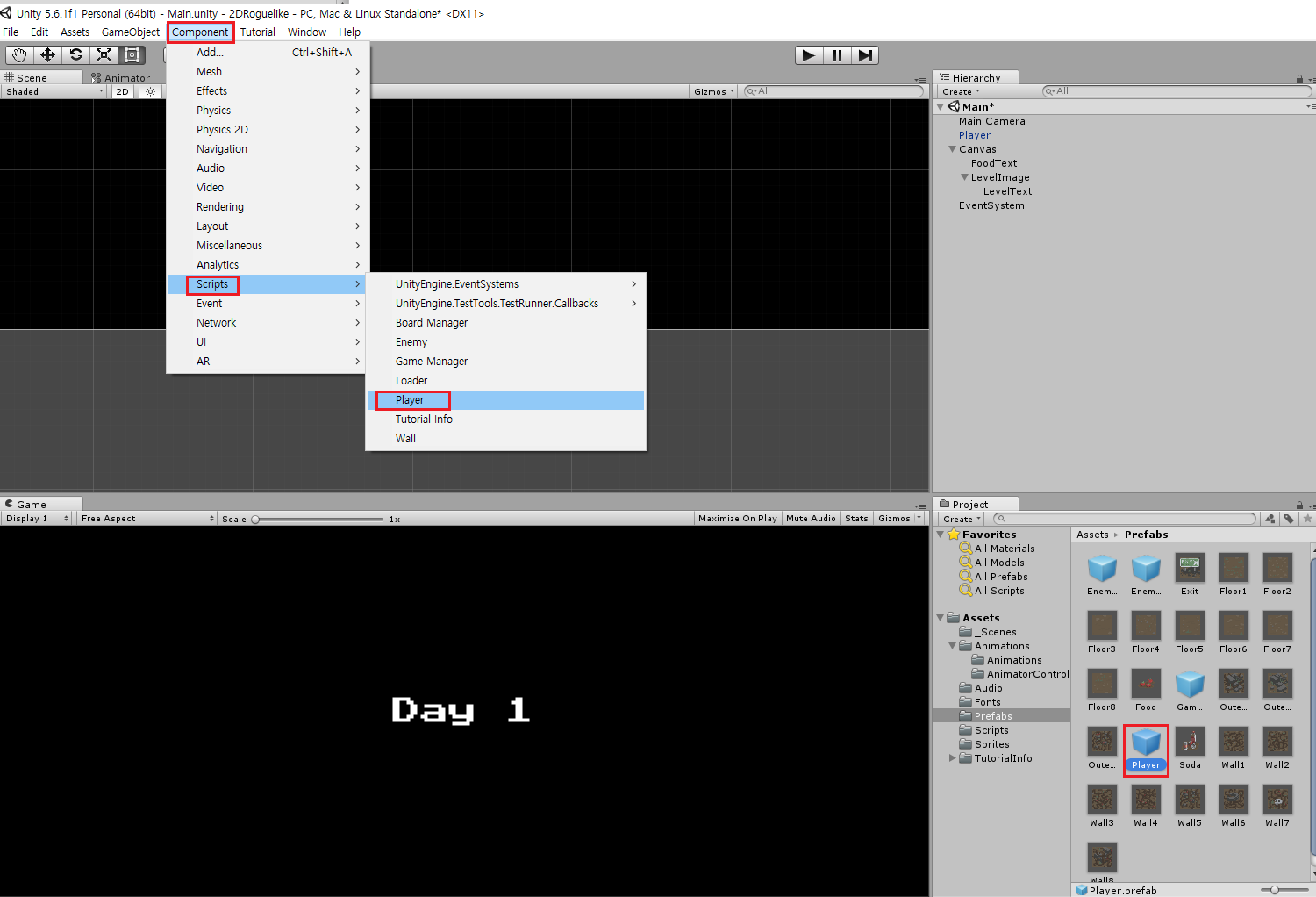 LateDreamer의 좌충우돌: Unity Tutorial: 2D Roguelike, part 7