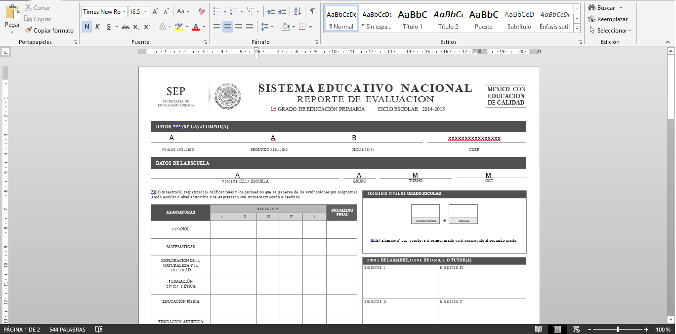 Proyectos educativos ¡Y más!: Reportes de evaluación en WORD.