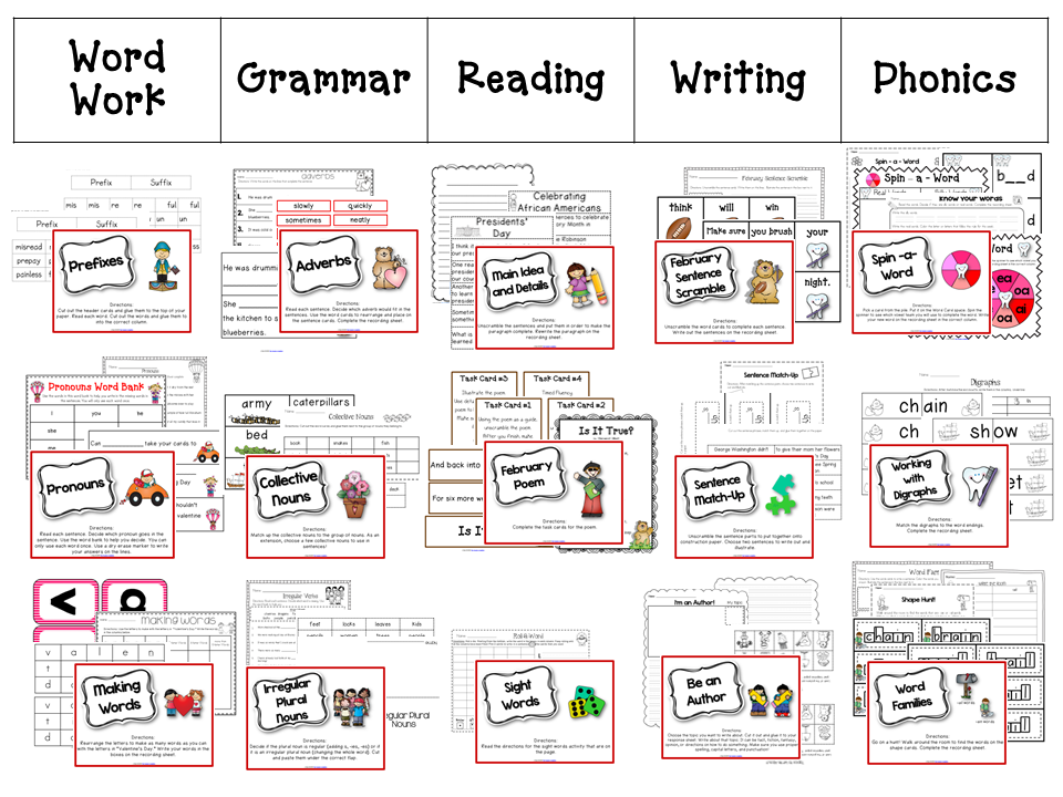 February Literacy Menu Centers and Freebie Calendar Cards - Teacher by ...