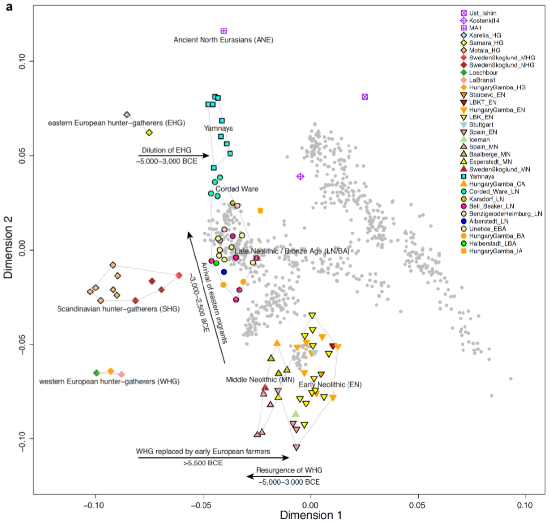 Ancient genomes plot using Eurogenes K15