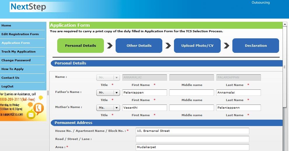 Employment Application Form Of Tcs | Employment Application