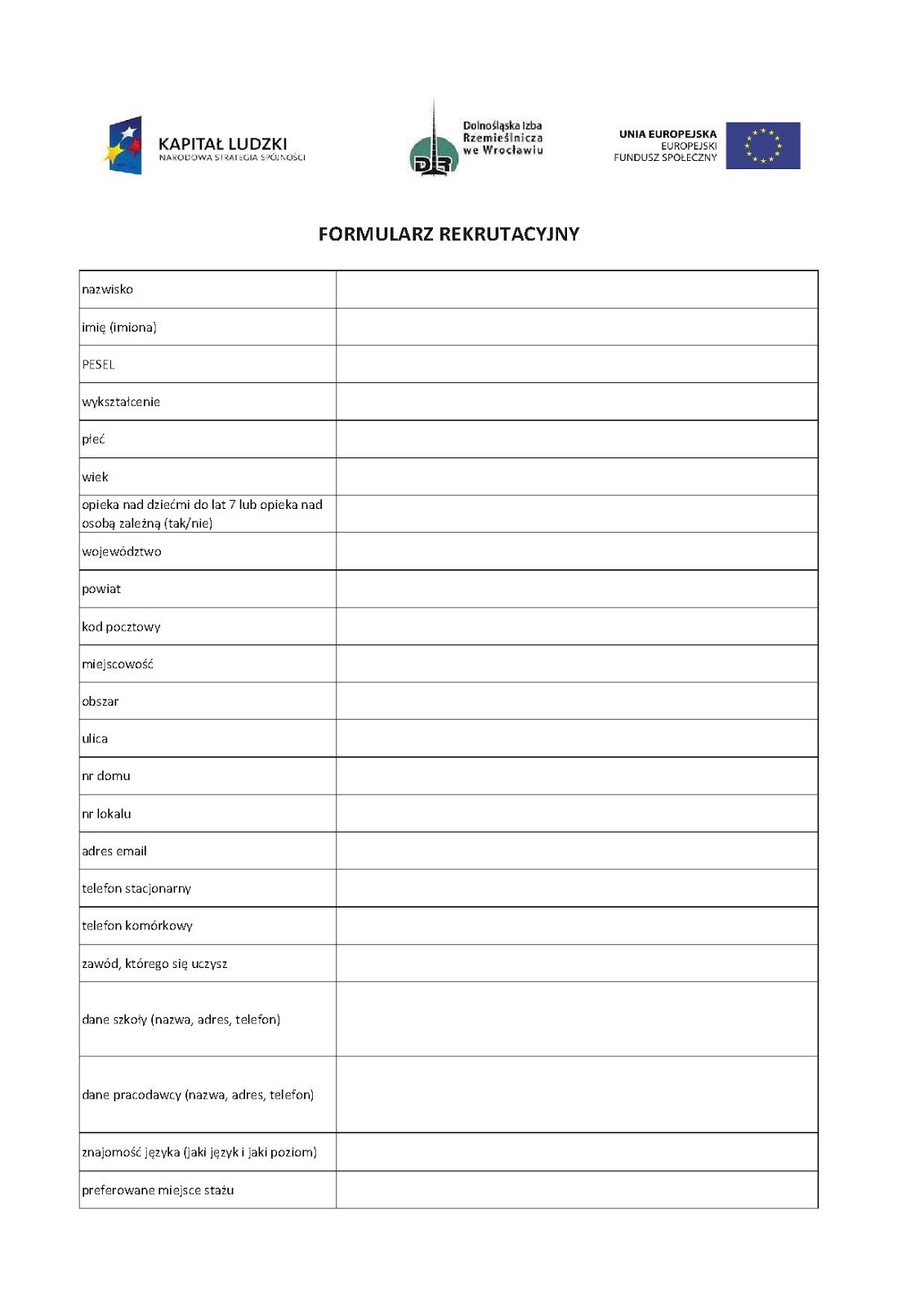 Młodzi Rzemieślnicy w Europie: Formularze Rekrutacyjne
