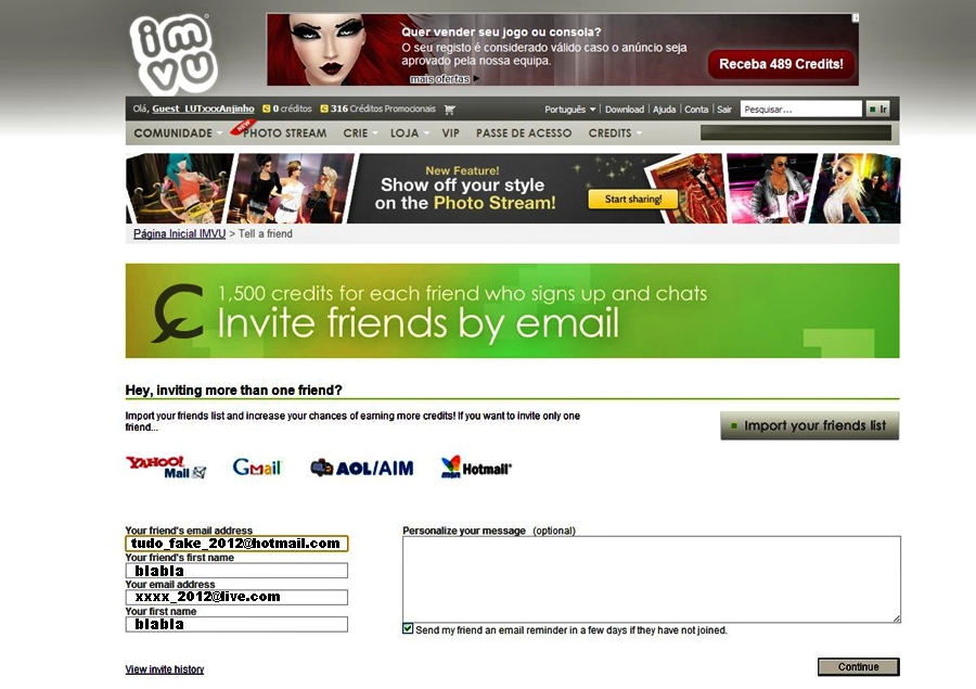 IMVU... Dicas Para Iniciantes: Como fazer Fakes no IMVU