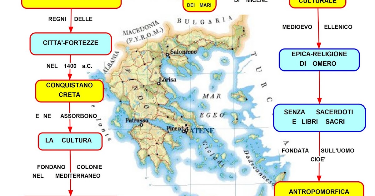 Mappa concettuale: Cretesi e Micenei • Scuolissima.com