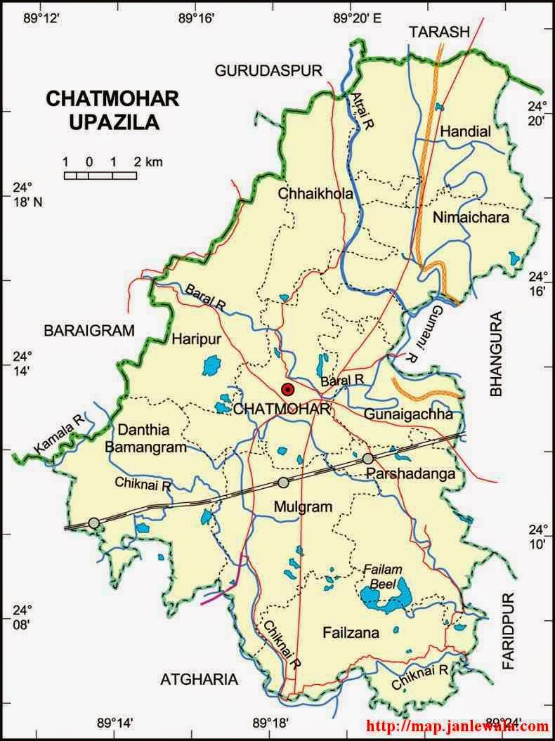 Chatmohar Upazila Map, Pabna District, Bangladesh