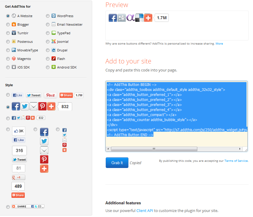 Making share button with AddThis [Ave Blogger]