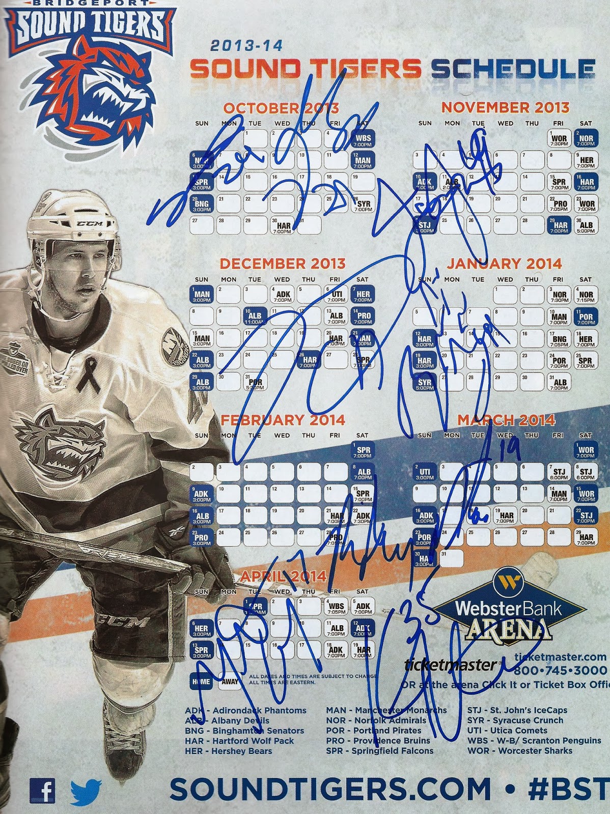 Aaron's Autographs: Bridgeport Sound Tigers @ Albany Devils 12/13/13
