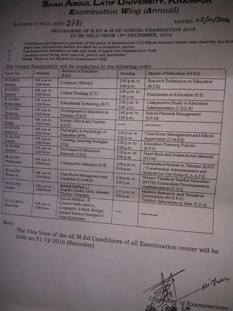 KNOWLEDGE FOR ALL: M.Ed & B.Ed Examination Timetable SALU university ...