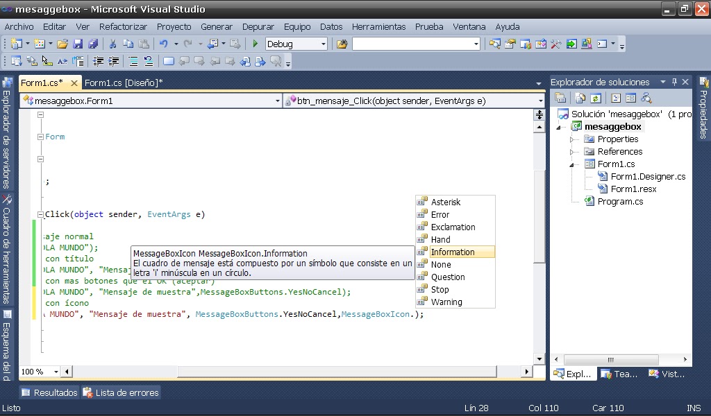 "EL HUGUITO": Messagebox en C#