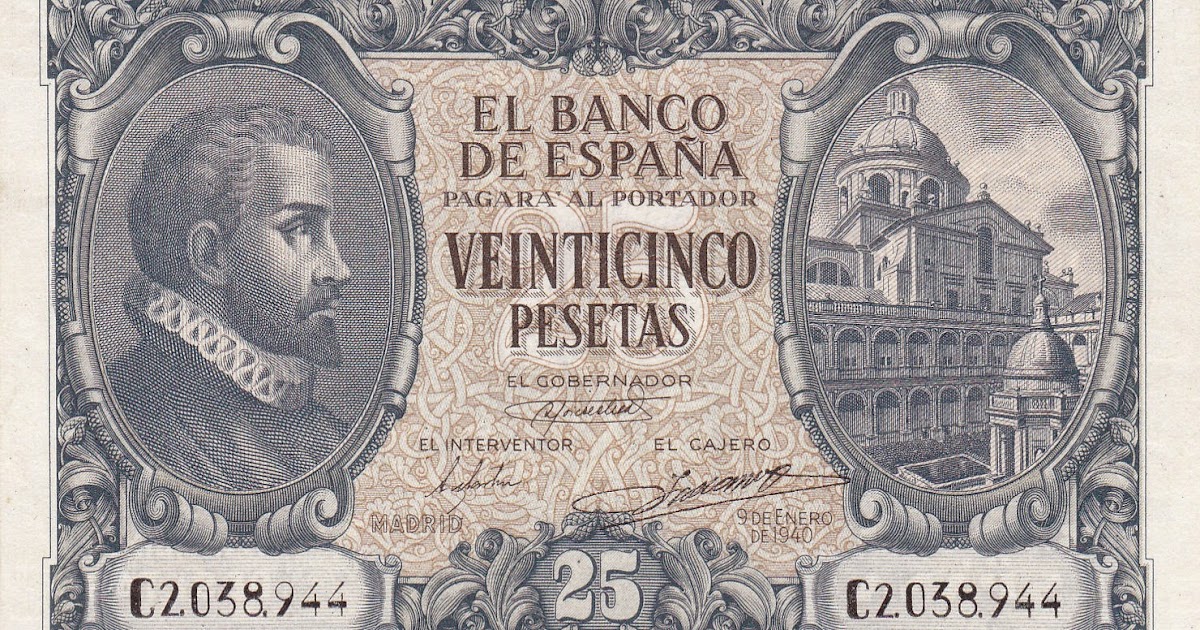 Spain 25 Pesetas banknote 1940 Juan de Herrera|World Banknotes & Coins ...