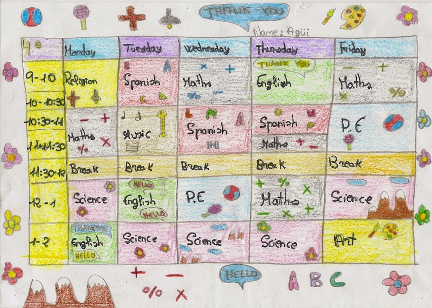 THE ENGLISH CORNER : OUR TIMETABLE!