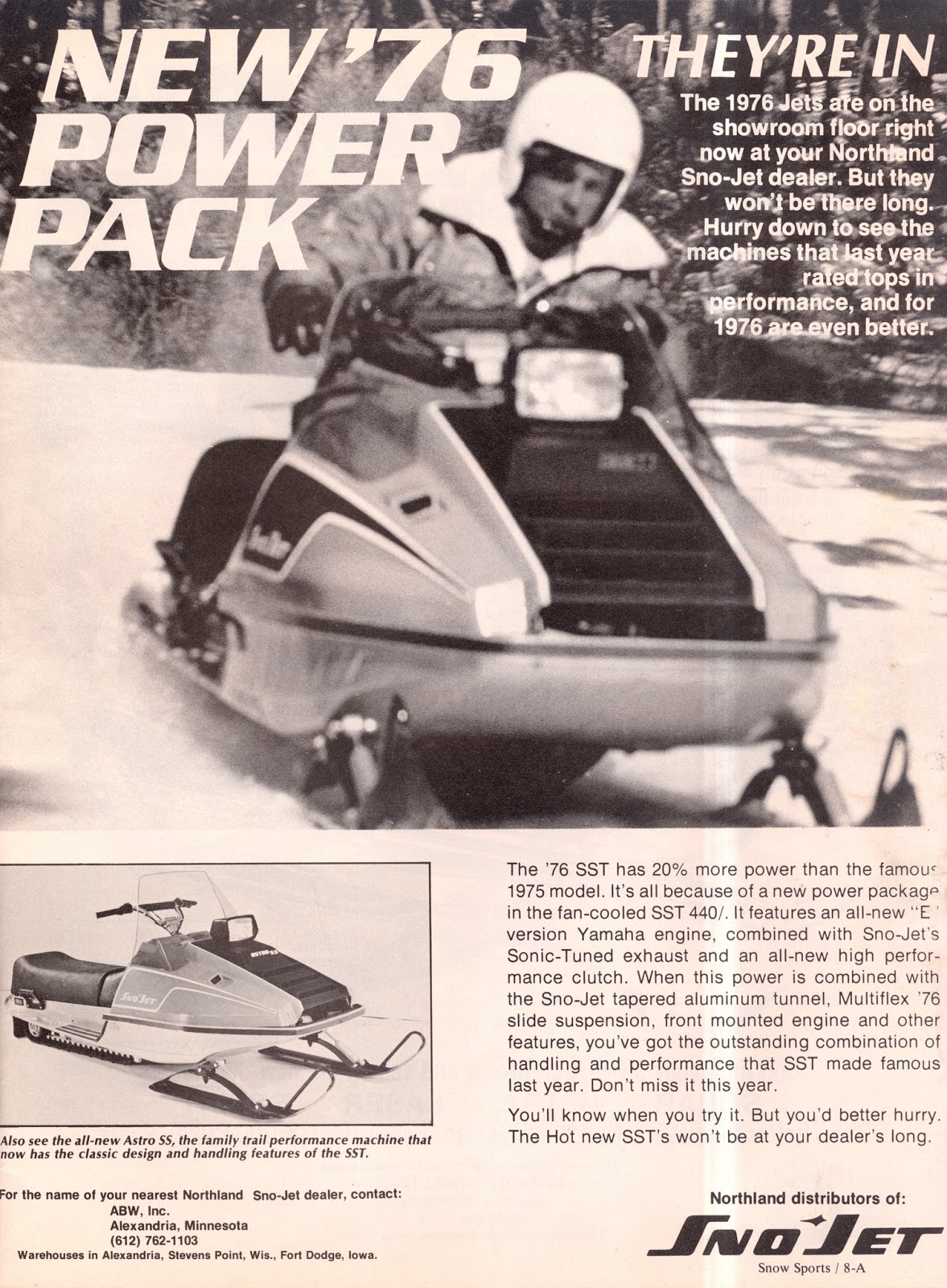 CLASSIC SNOWMOBILES OF THE PAST: 1976 SNO-JET SNOWMOBILE AD