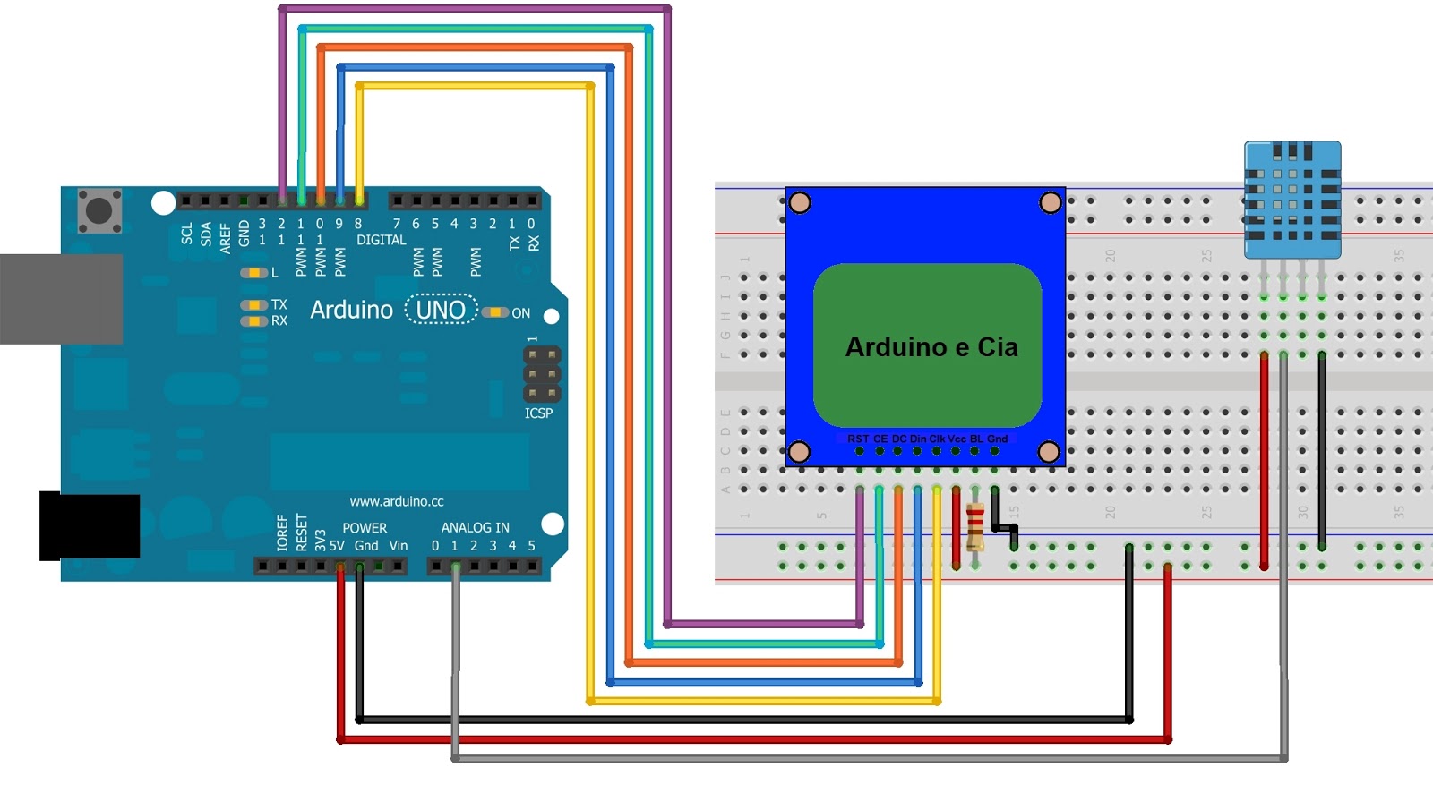 Display Lcd Nokia 5110 E Sensor De Temperatura Dht11 Arduino E Cia