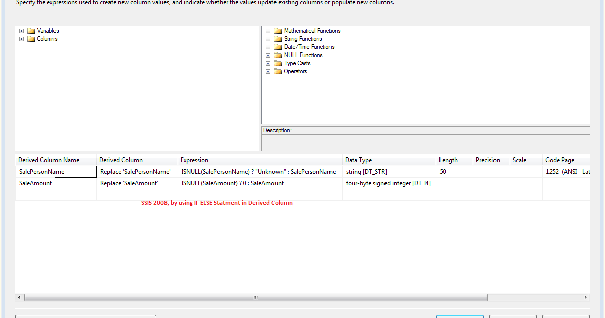 Welcome To TechBrothersIT: SSIS -How To Use Derived Column Transformation (Replace Null Values ...