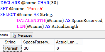 SQL Server- CHAR,VARCHAR, NVARCHAR