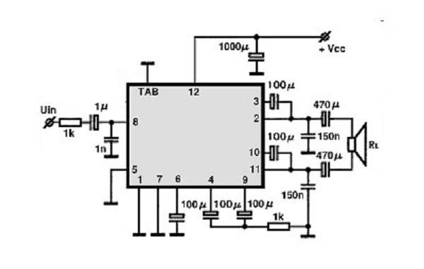 BTL Amplifier Circuit Using LA4550 IC | Koleksi Skema Rangkaian Elektronika