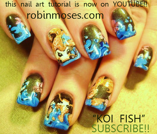 Nail Art by Robin Moses: koi nail art orange blue bronze nail fish nail ...