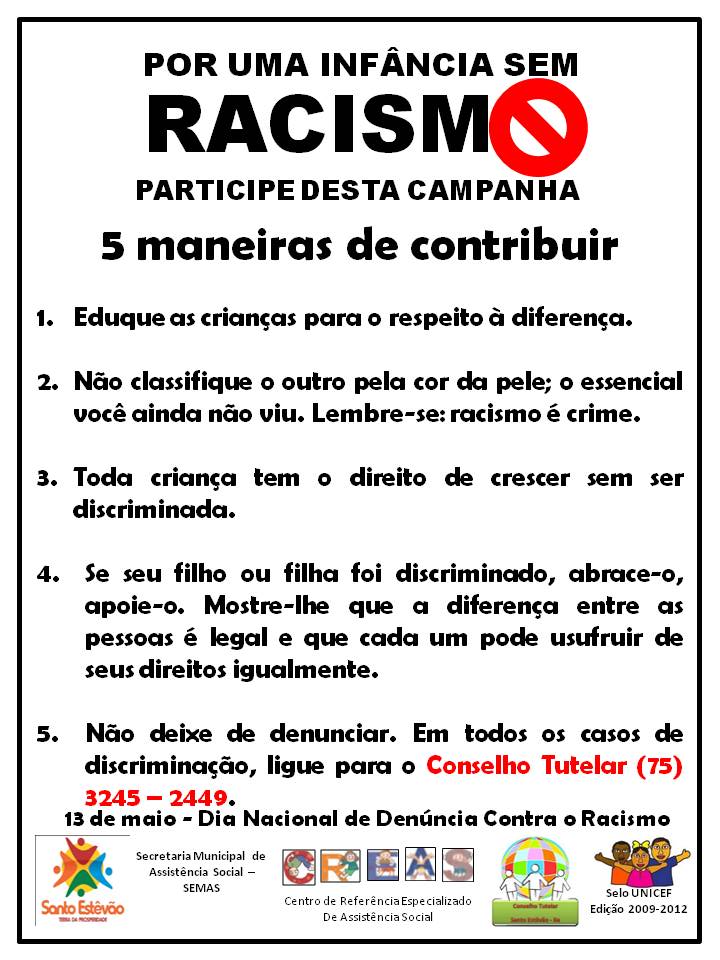 Santo Estêvão em busca do Selo UNICEF: Luta Contra o Racismo