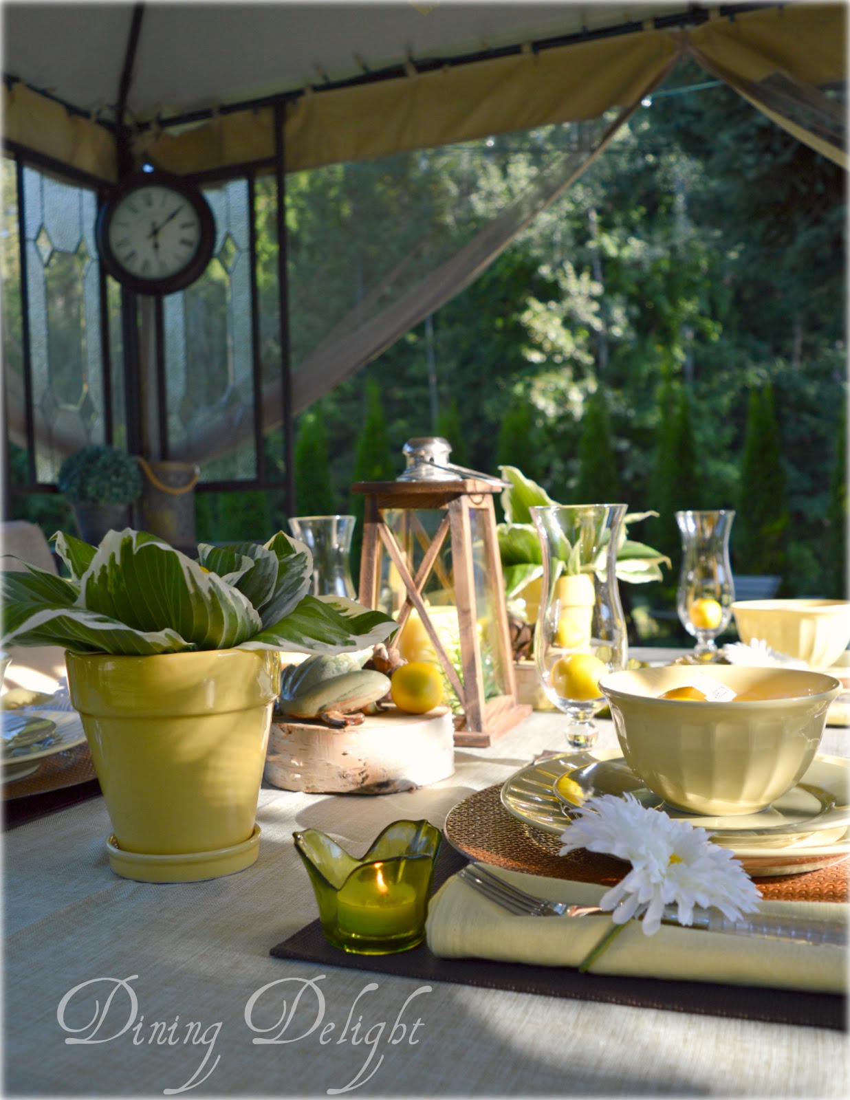 Dining Delight: Lemon Yellow and Woodsy Brown Tablescape
