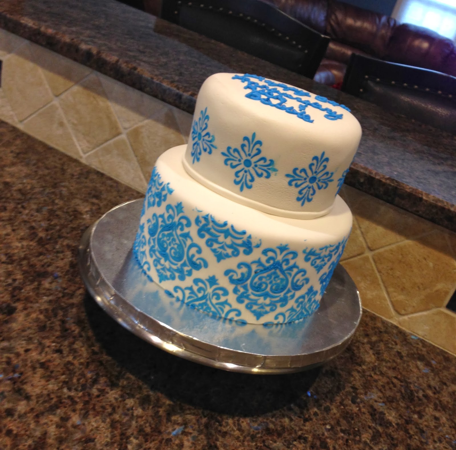 Julie's Custom Confections: Blue Stenciled Anniversary Cake