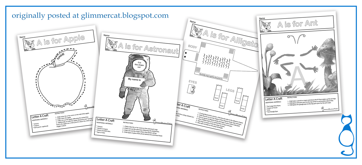 Glimmercat Education: Apples, Astronauts, Ants and Alligators! Crafts ...