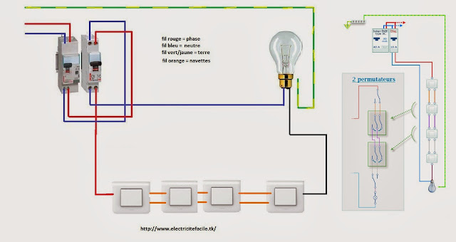branchement plusieurs permutateur en serie - schema electrique
