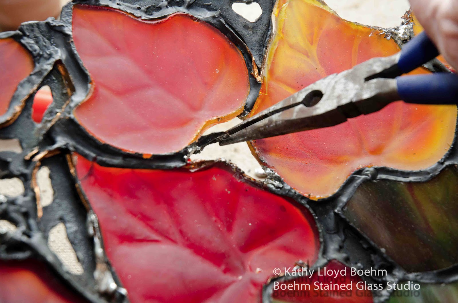 Boehm Stained Glass Blog: Red Ivy Stained Glass Lamp - Repair