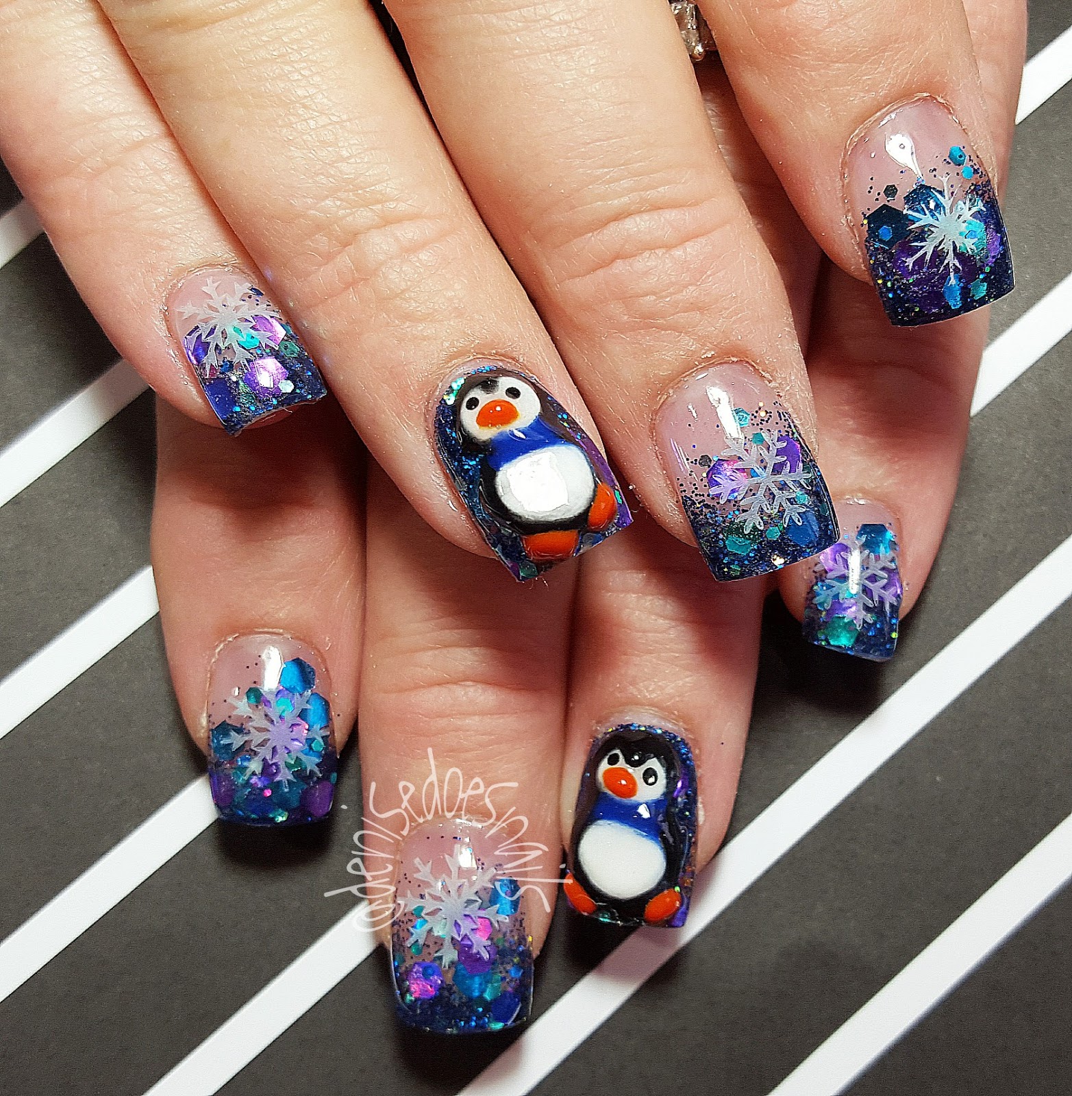 Christmas Penguin Nail Art