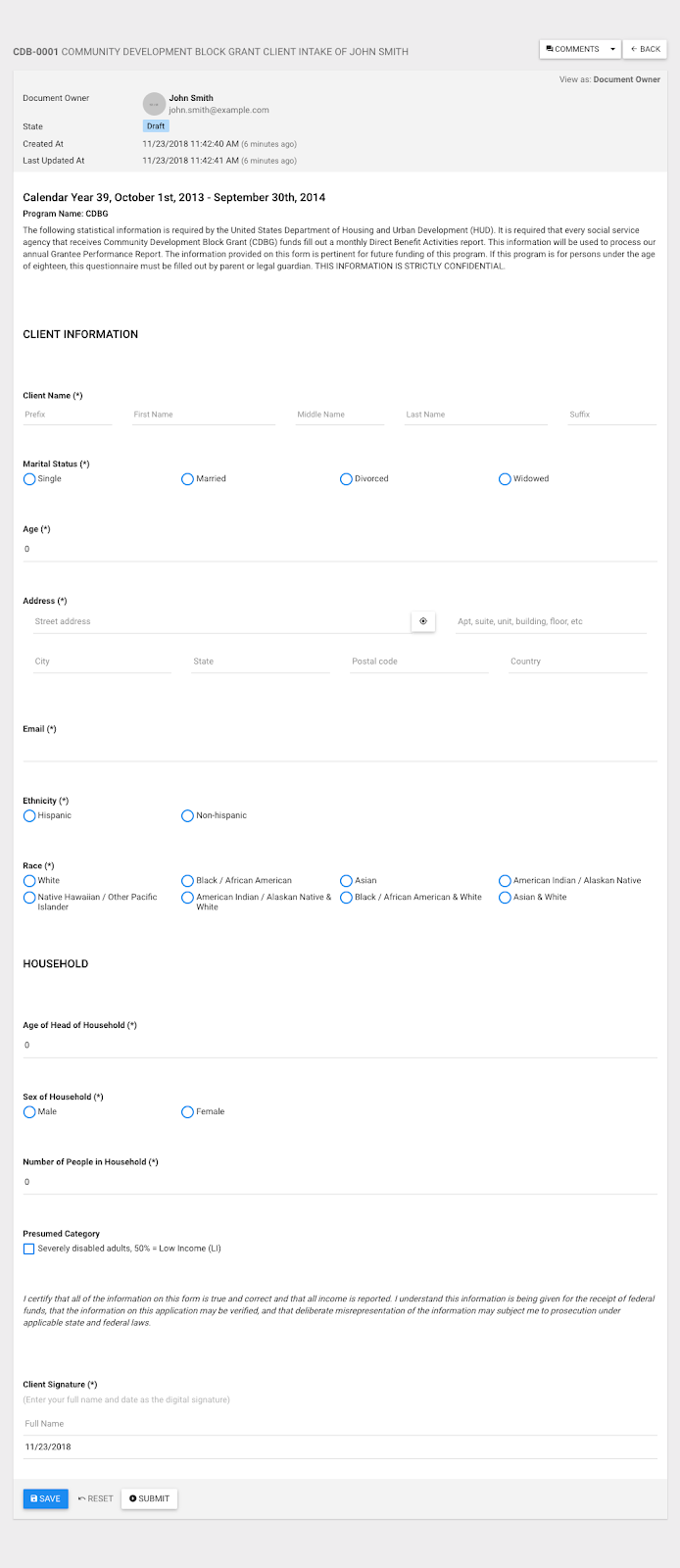Rethink Workflow Support: Community Development Block Grant Client Intake
