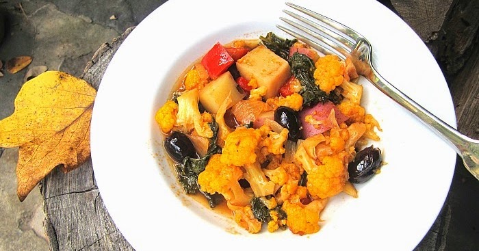 Greek Cauliflower Stifado w/ Kale & Olives (Fall Vegetable Stew)