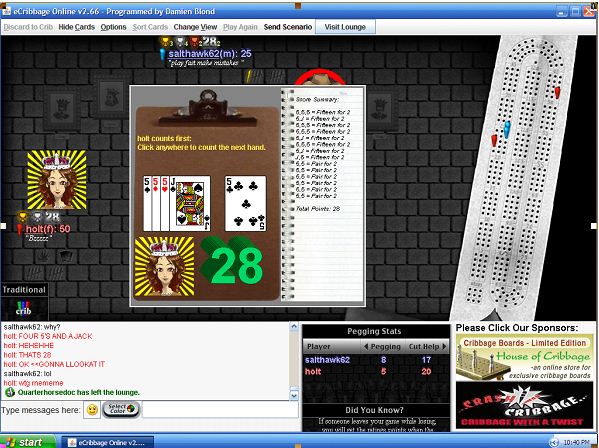 Cribbage Variants: 28 Hands Gallery