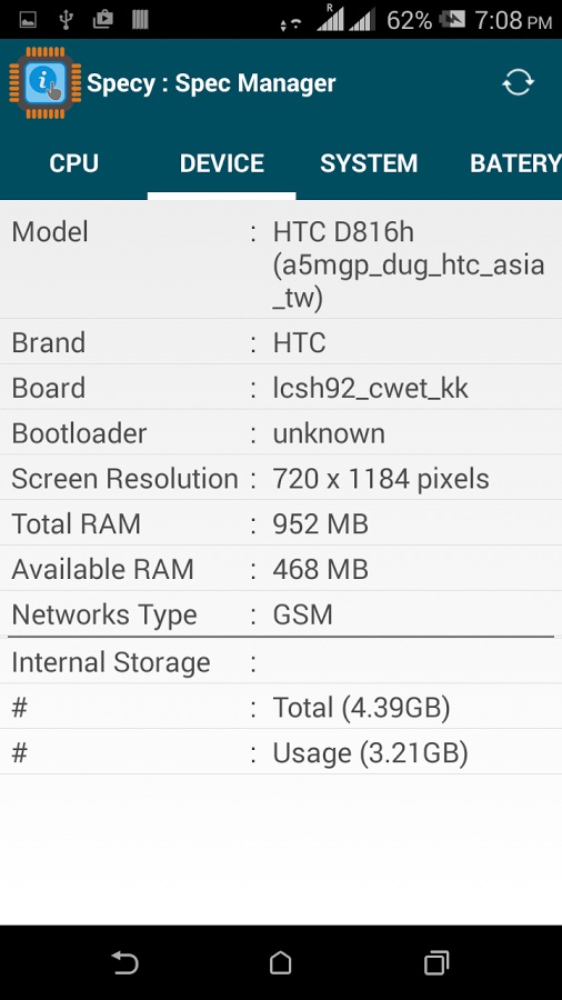 Android Gizmo Collections: Specy: System Information Tool