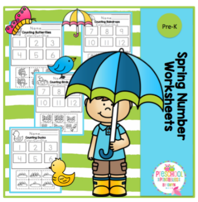 Spring Number Worksheets (color-cut-glue numbers 1-12) ~ Preschool ...