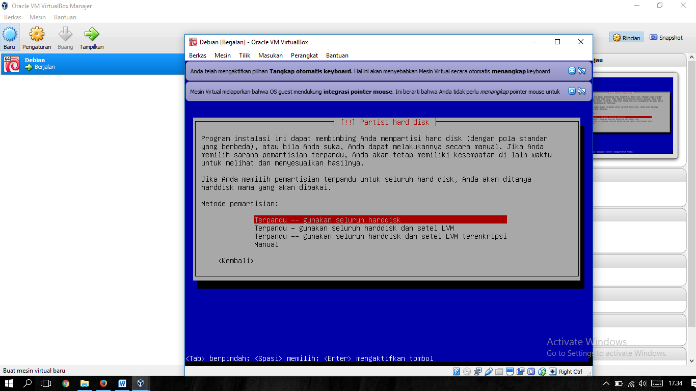 Tutorial Install Linux Debian Berbasis (CLI) melalui Virtual Box