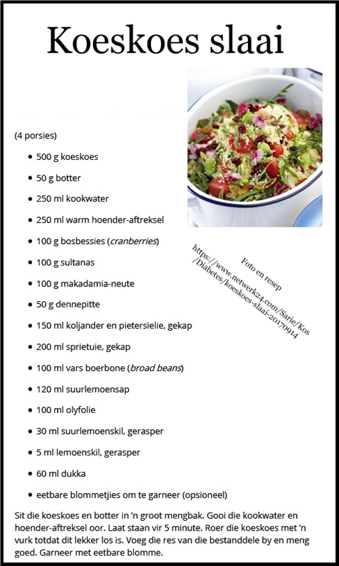Lekker Resepte : Koeskoes slaai resepte