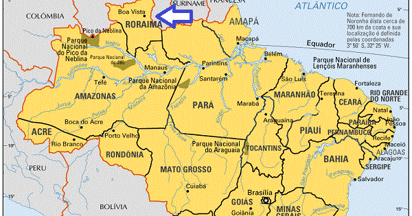 Playas de Brasil: Ubicación de Boa Vista en el mapa de Brasil