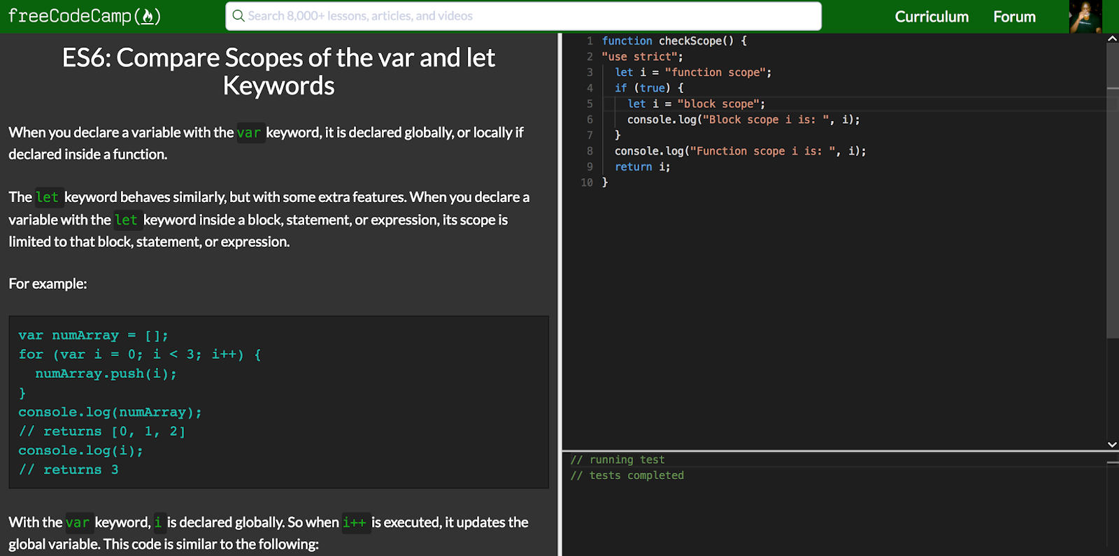 Just a Few Things..: ES6: Compare Scopes of the var and let Keywords
