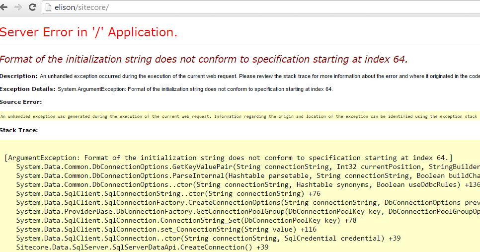 Weird Sitecore connection string error using SIM