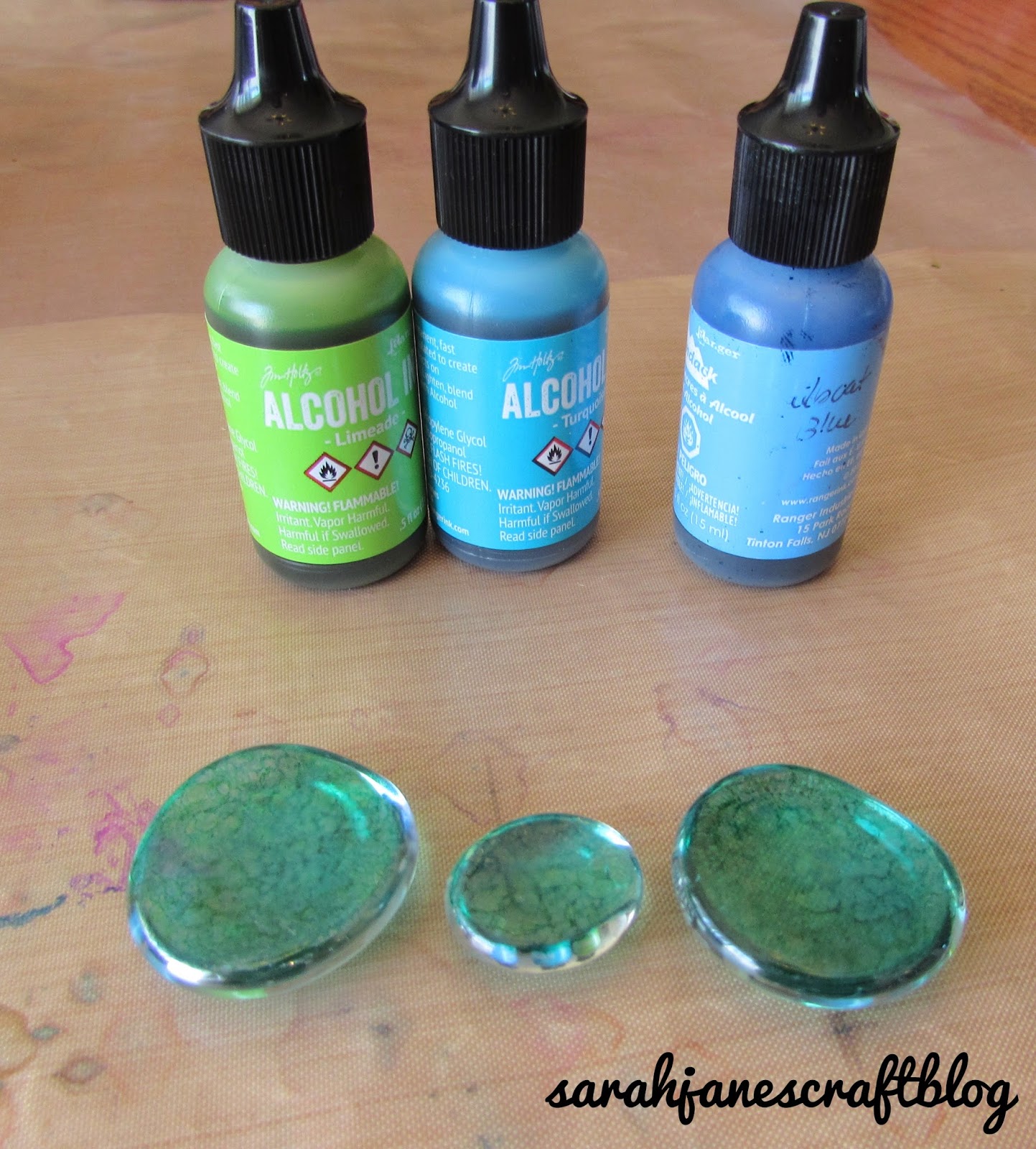 Alcohol Ink Glass Gems with White Ink