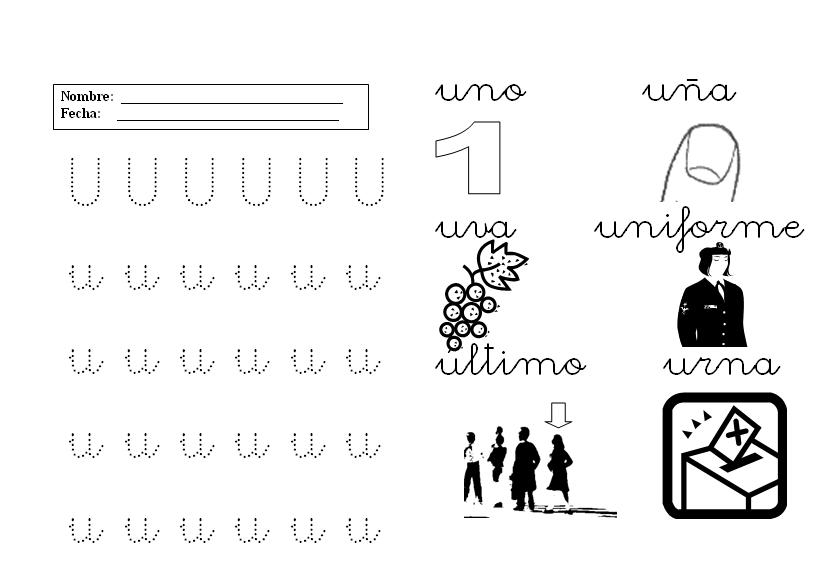 Material educativo para maestros: Actividades de Apresto con la letra U