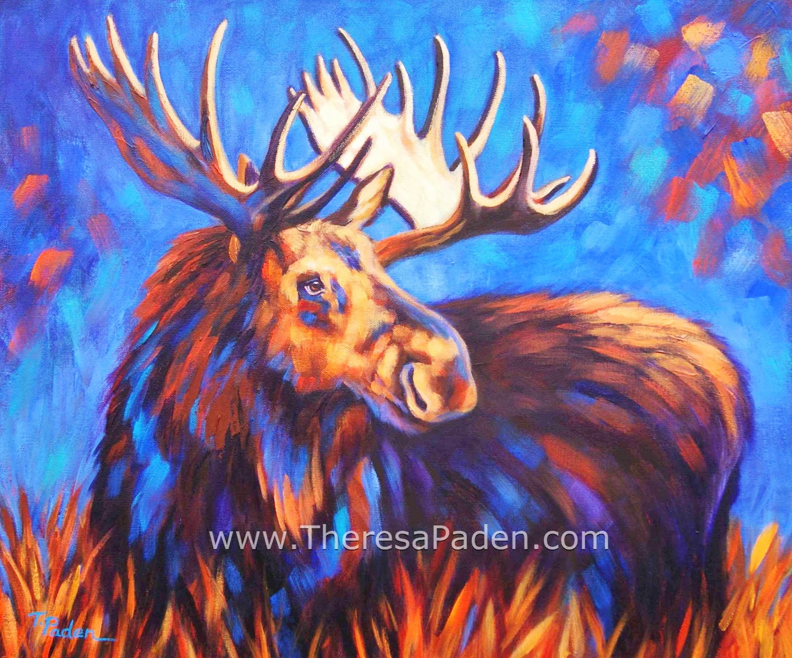 Colorful Southwestern Art: Colorful Moose Painting by Theresa Paden