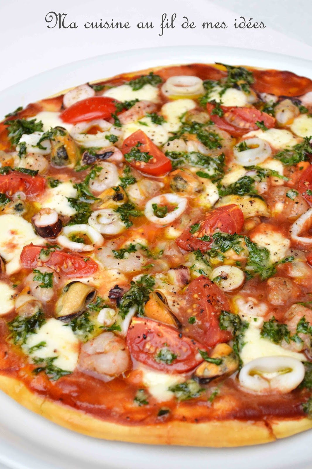 Ma cuisine au fil de mes idées...: Pizza aux fruits de mer et pesto de ...