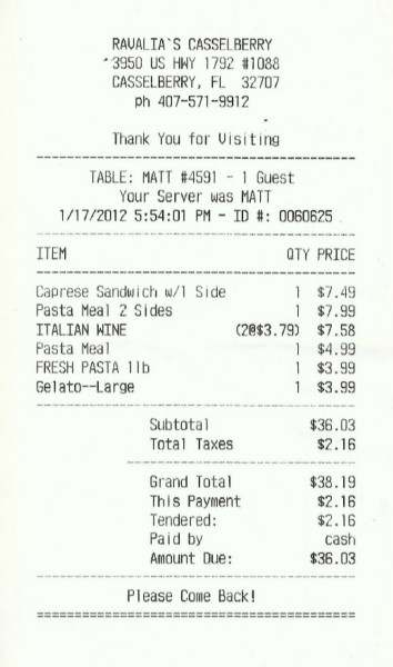 Receipt (duh!)