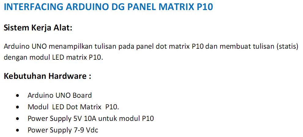 Proyek Arduino ke 13 - Interfacing Arduino dg P10 LED ~ ARDUINO Projek Proyek Arduino ke 13 - Interfacing Arduino dg P10 LED ~ ARDUINO Projek