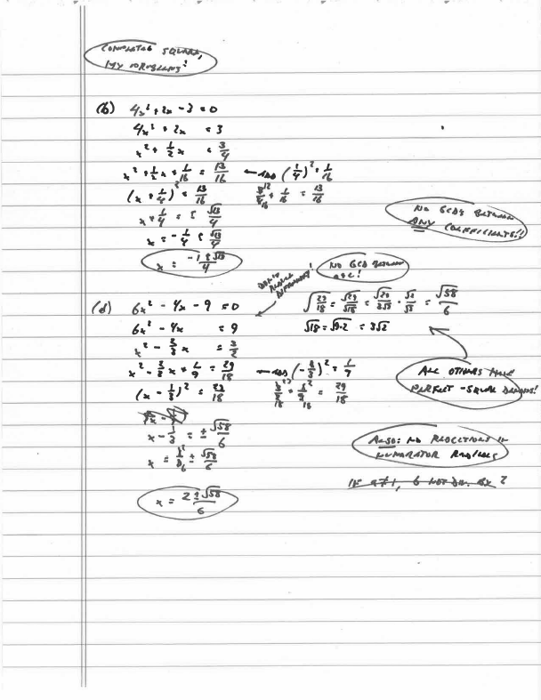 MadMath: Excellent Exercises − Completing the Square